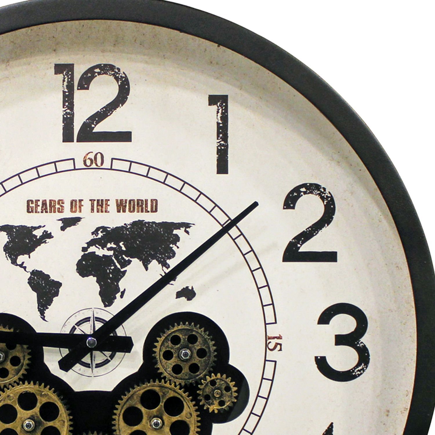 Rakamlı Çarklı İçi Beyaz Gears Duvar Saati Siyah 60 Cm. - | Herdekora.com
